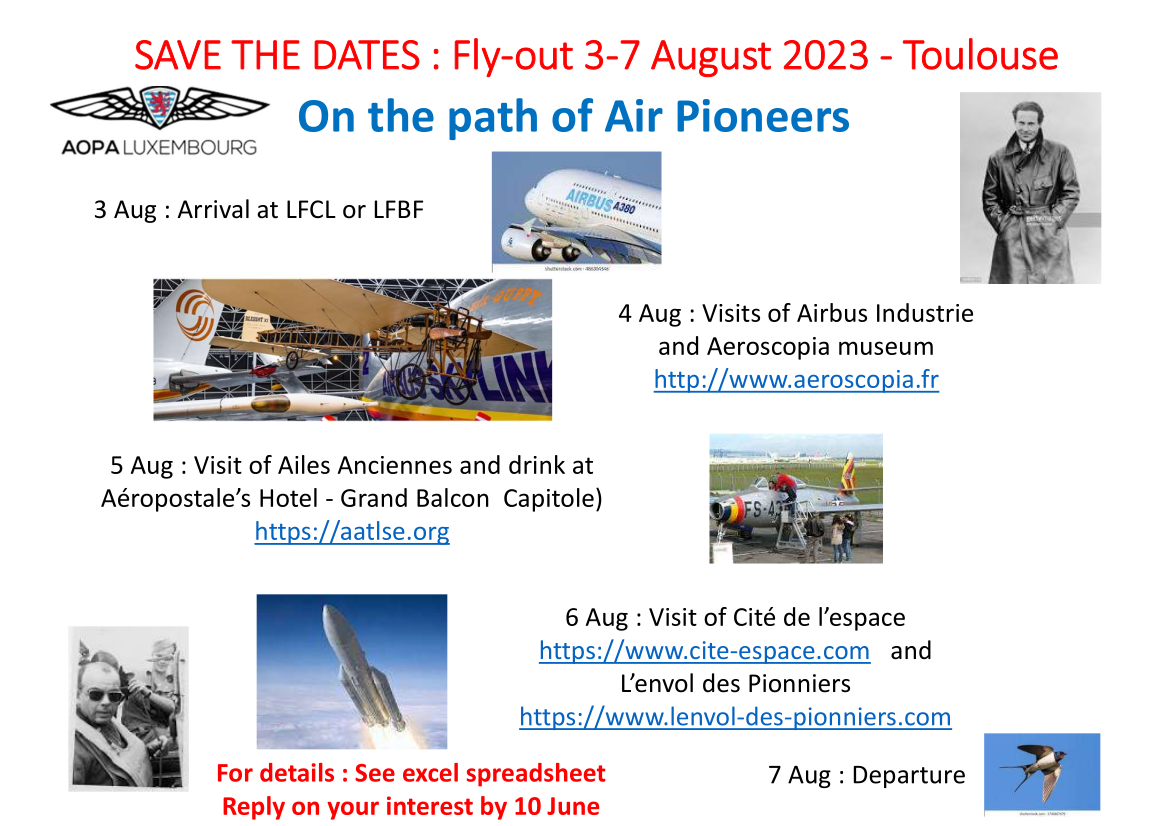 Fly-Out Toulouse 3-7 August 2023 – AOPA Luxembourg